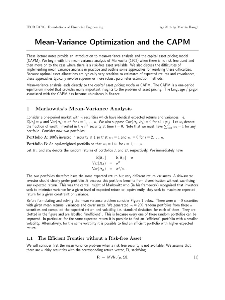 Mean-Variance Optimization and the CAPM: A 38-Character Introduction ...