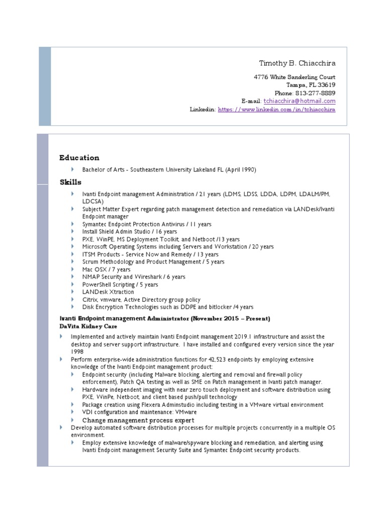Tim Chiacchira Resume | PDF | Linux Distribution | Microsoft Windows