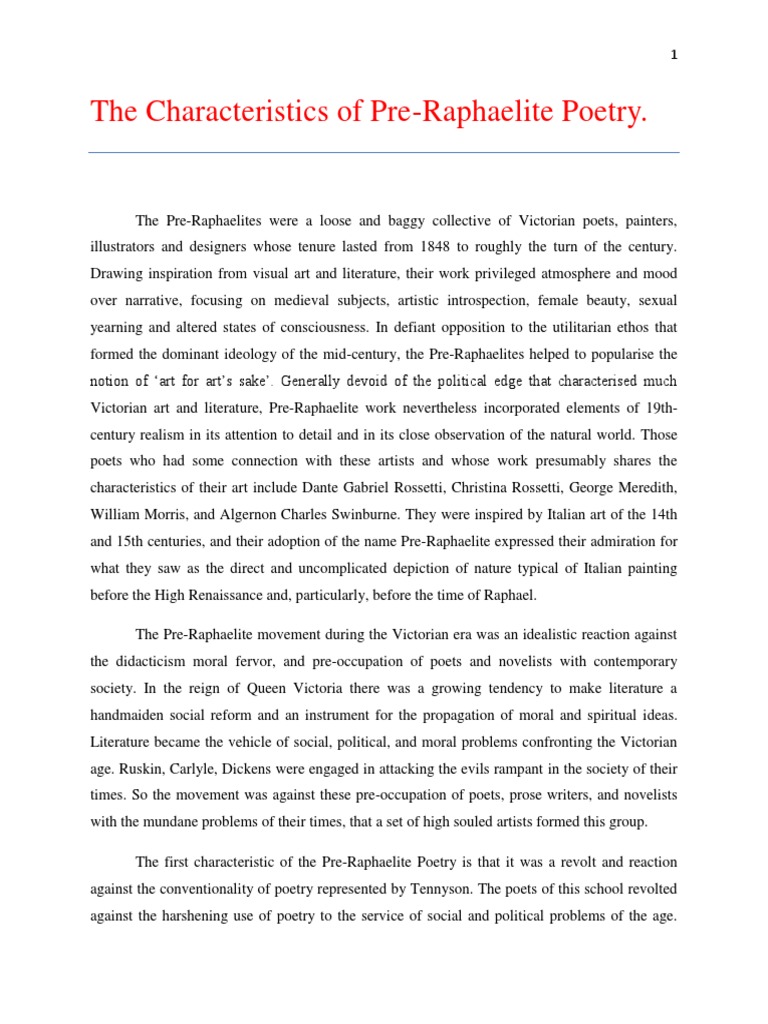 Characteristics of Pre-Raphaelite Poetry | PDF | Pre Raphaelite ...