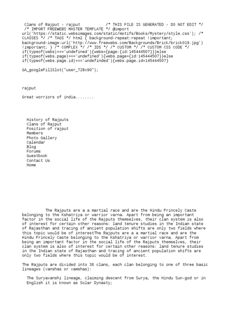 Clans of Rajput - Rajput | PDF