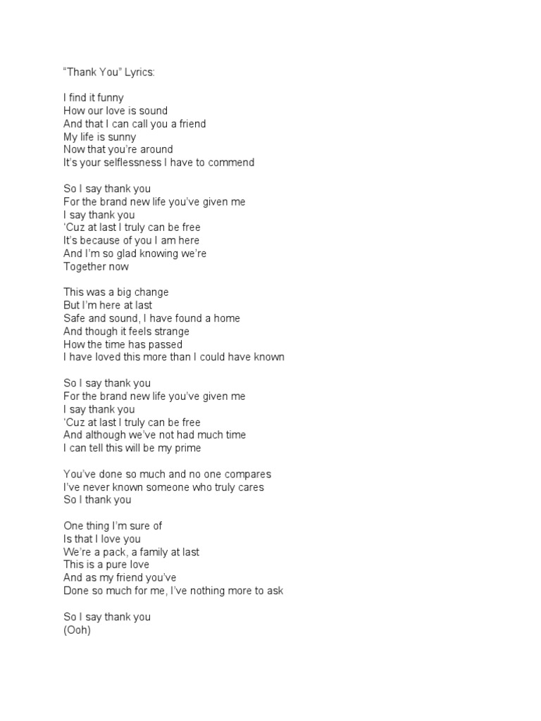 "Thank You" Lyrics PDF | PDF