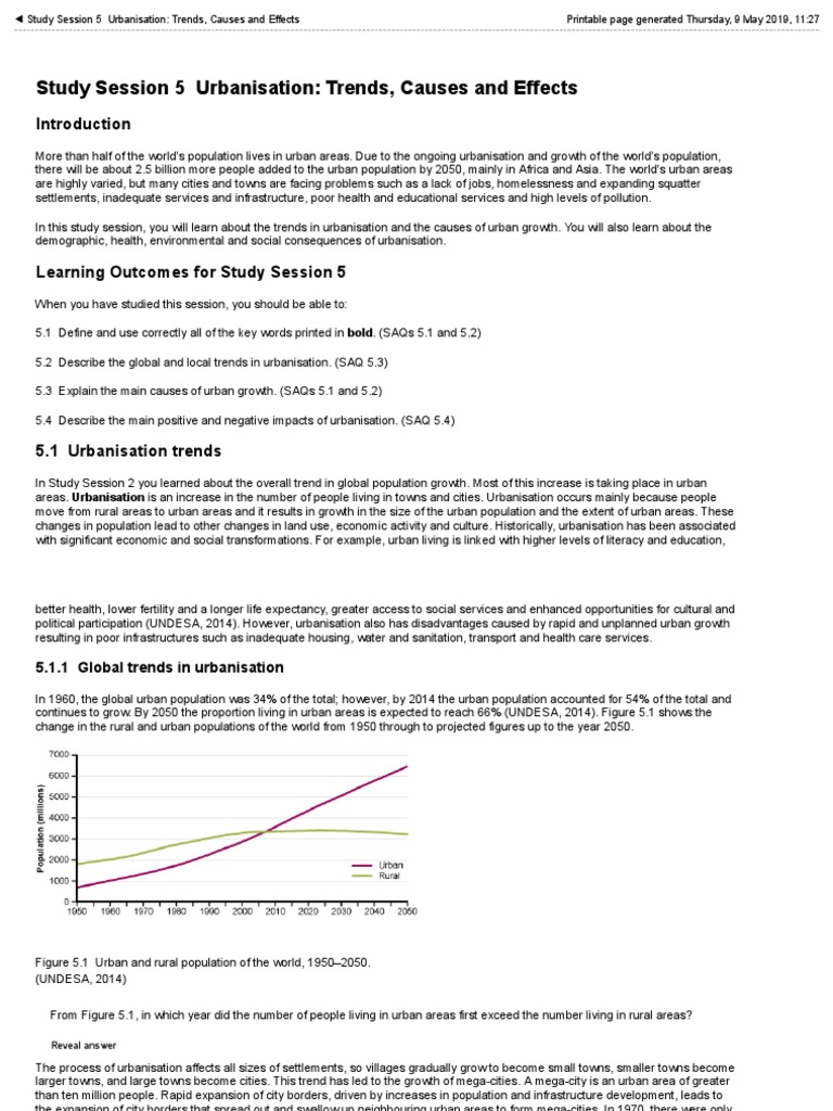 Urbanisation - Trends, Causes and Effects - View As Single Page | PDF ...