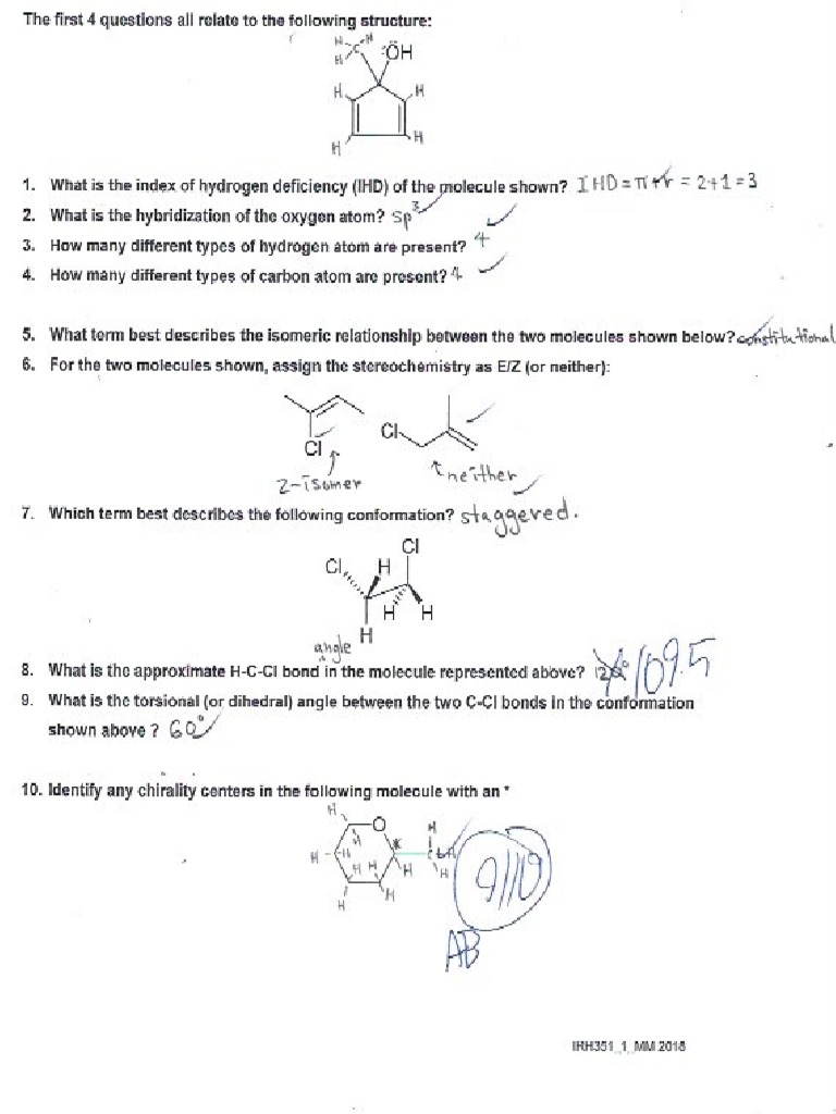Chem 351 Molecular Models Quiz | PDF