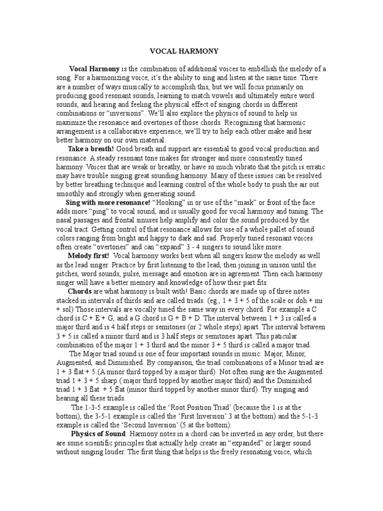 Vocal Harmony Handout | PDF | Harmony | Chord (Music)