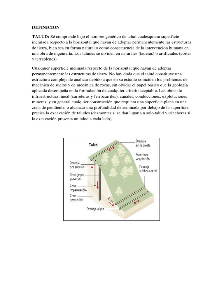 Definición y partes del talud en minería | PDF | Excavación ...