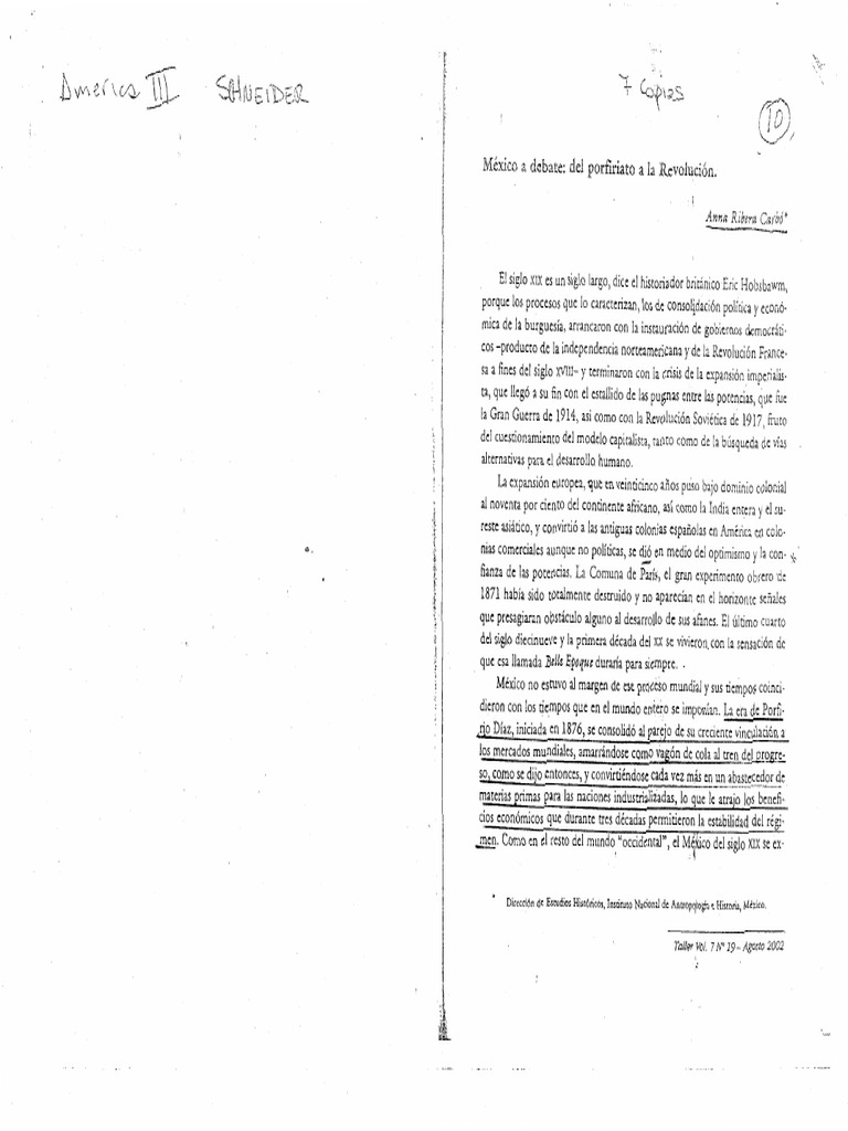 Anna Ribera Carbó - México A Debate, Del Porfiriato A La Revolución | PDF