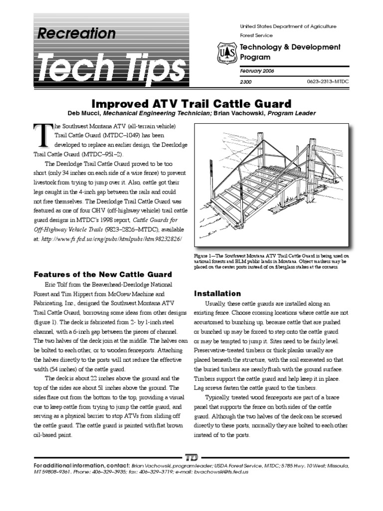 USDA Forest Service - Improved ATV Trail Cattle Guard | PDF | United ...