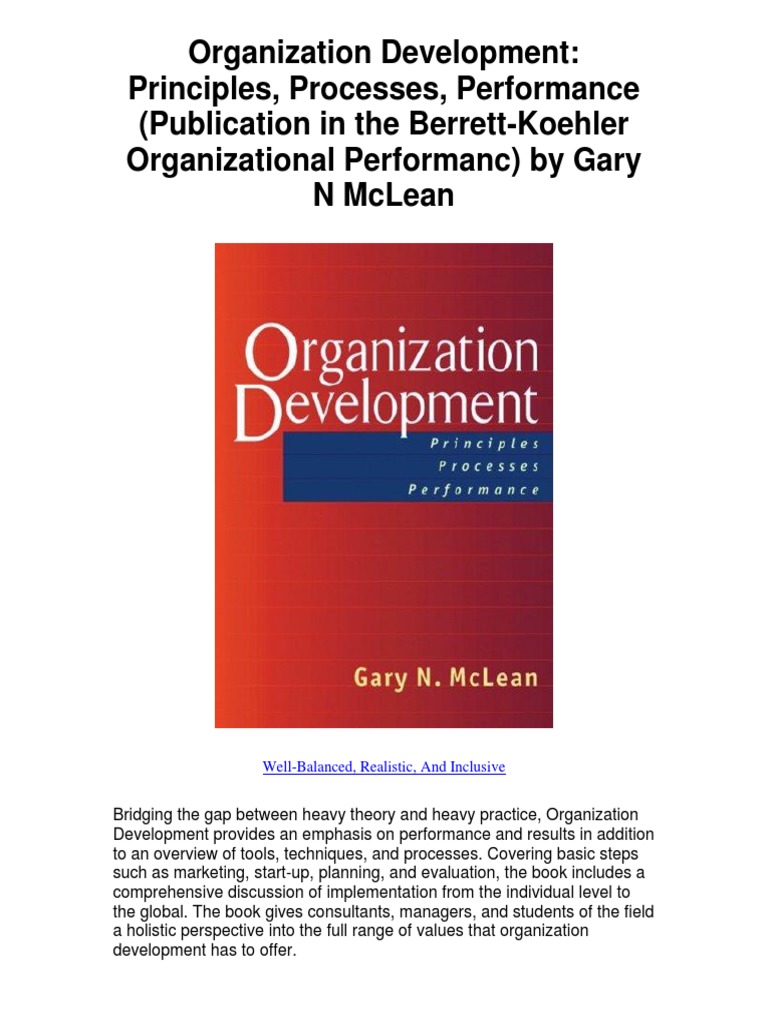 Organization Development Principles Processes Performance Publication ...