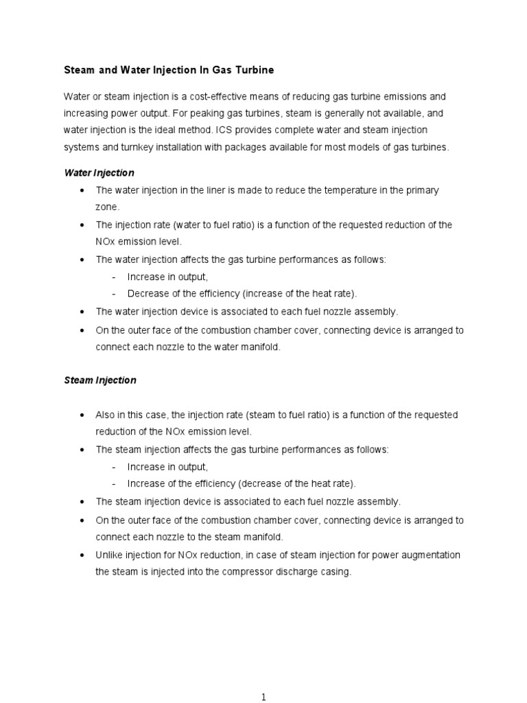 Gas Turbine Water & Steam Injection Guide | PDF | Gas Turbine | Gases