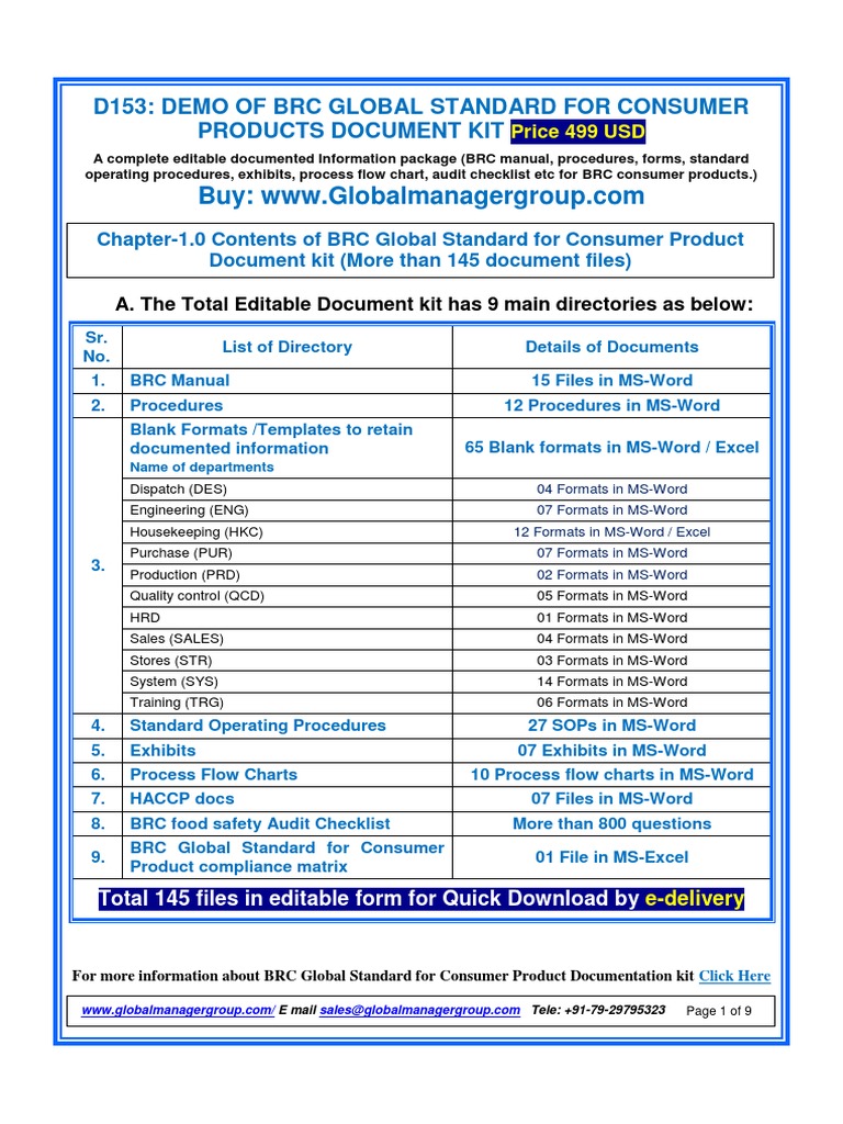 BRC Global Standard For Consumer Product Documentation Kit | PDF ...
