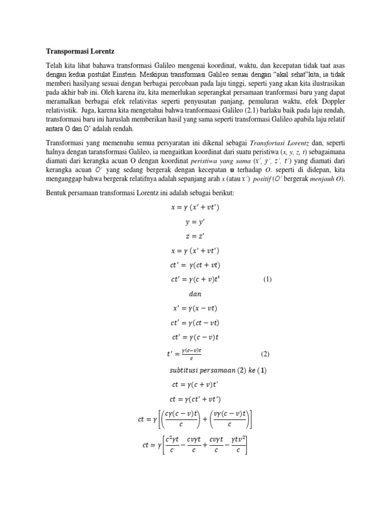 Transformasi Lorentz dan Efek Relativitas | PDF