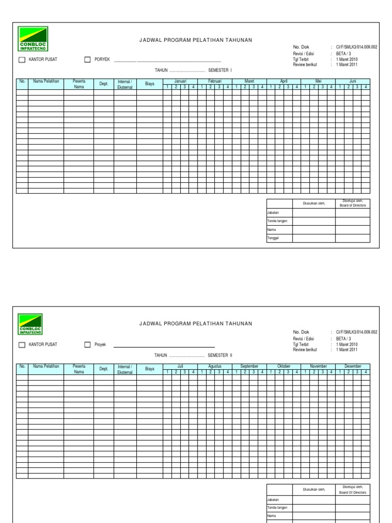 014.009-2 Form Jadwal Program Pelatihan (Tahunan) | PDF