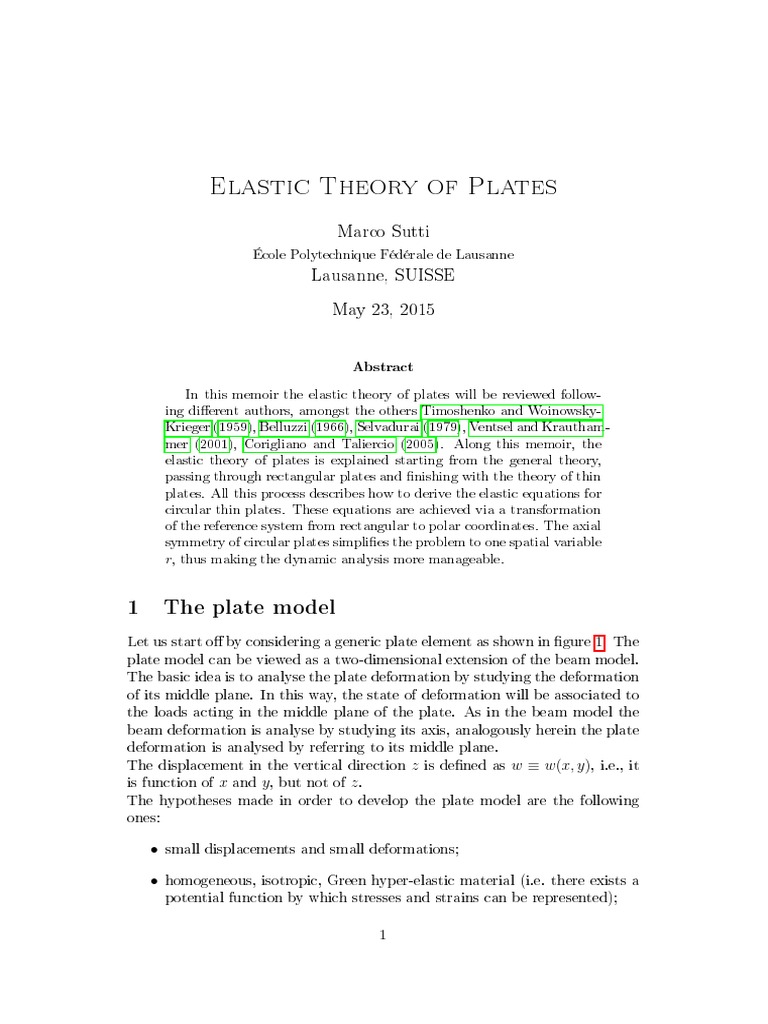 Elastic Theory of Plates Overview | PDF | Deformation (Mechanics ...