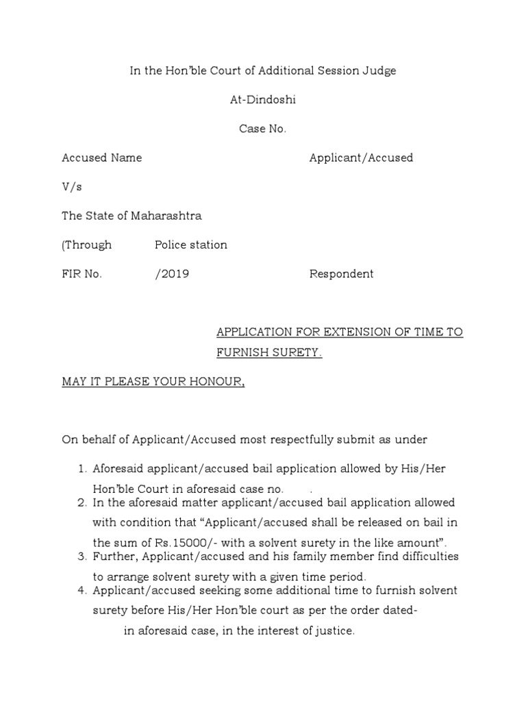 Application For Extension of Time For Surety | PDF | Law