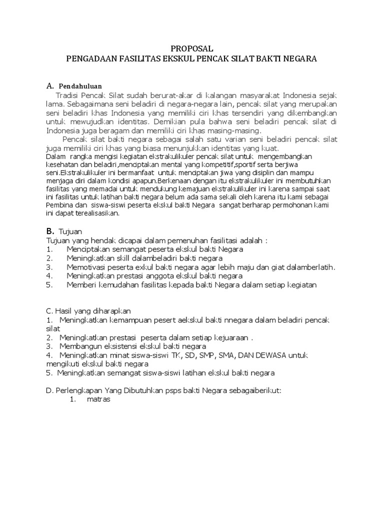 Contoh Proposal Permohonan Alat Silat | PDF