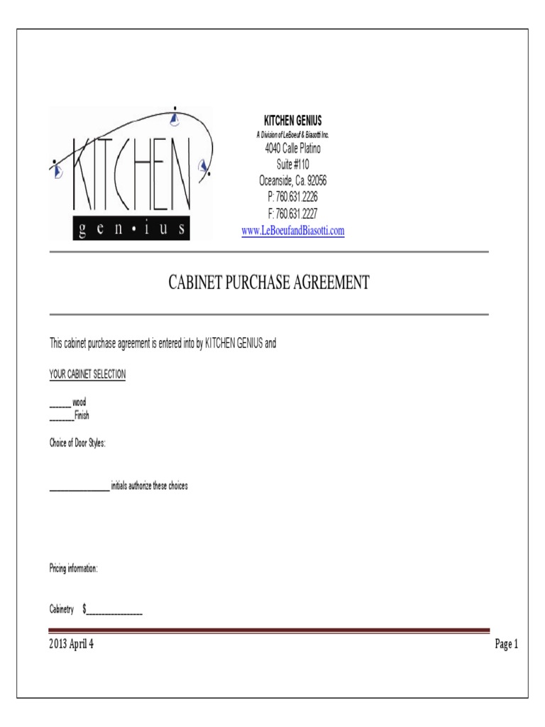 Kitchen Cabinet Purchase Agreement | PDF | Cabinetry | Wood