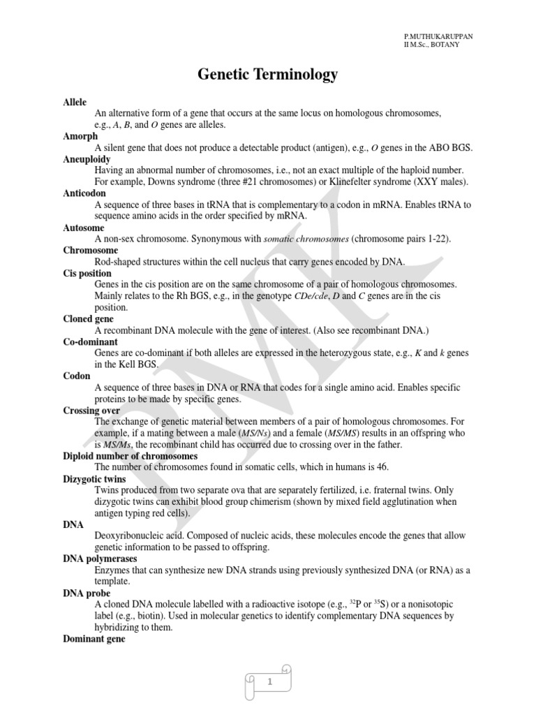 Genetic Terminology | PDF | Gene | Rna