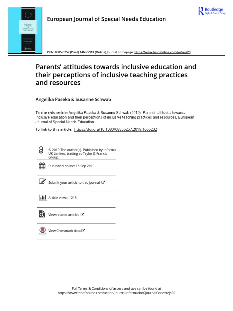 Parents Attitudes Towards Inclusive Education and Their Perceptions of ...