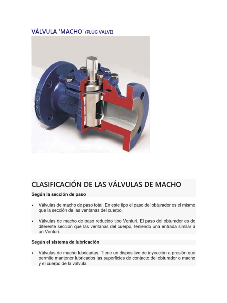 Válvula macho: clasificación, características y usos | PDF
