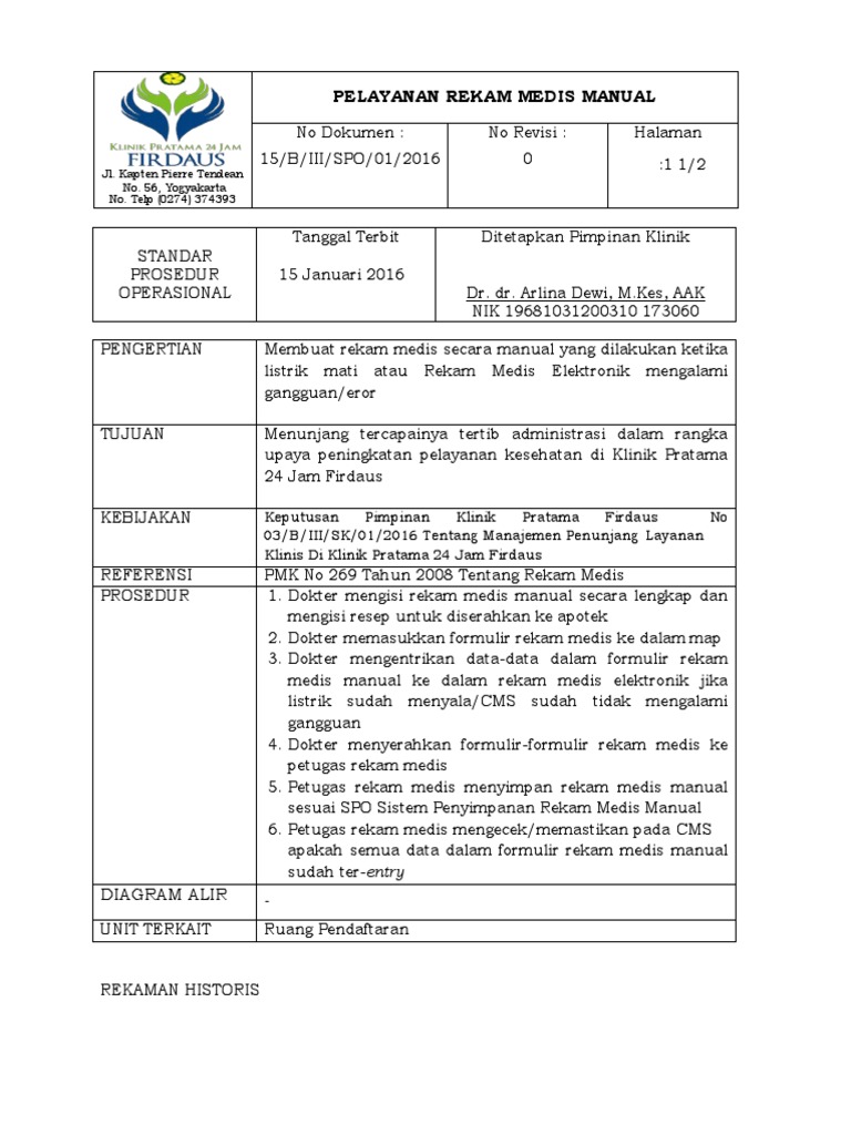 Spo Pelayanan Rekam Medis Manual | PDF