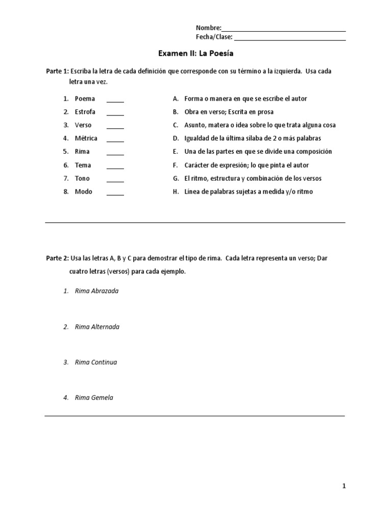 Summative Assessment Examen II Poesia | PDF | Metro (poesía) | Recursos ...