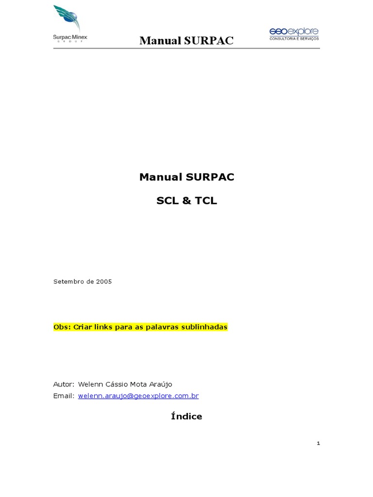 Manual - Surpac SCL TCL | PDF | Linguagem de script | Macro (Ciência da ...