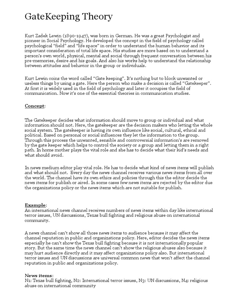 Gatekeeping Theory Pdf News Mass Media