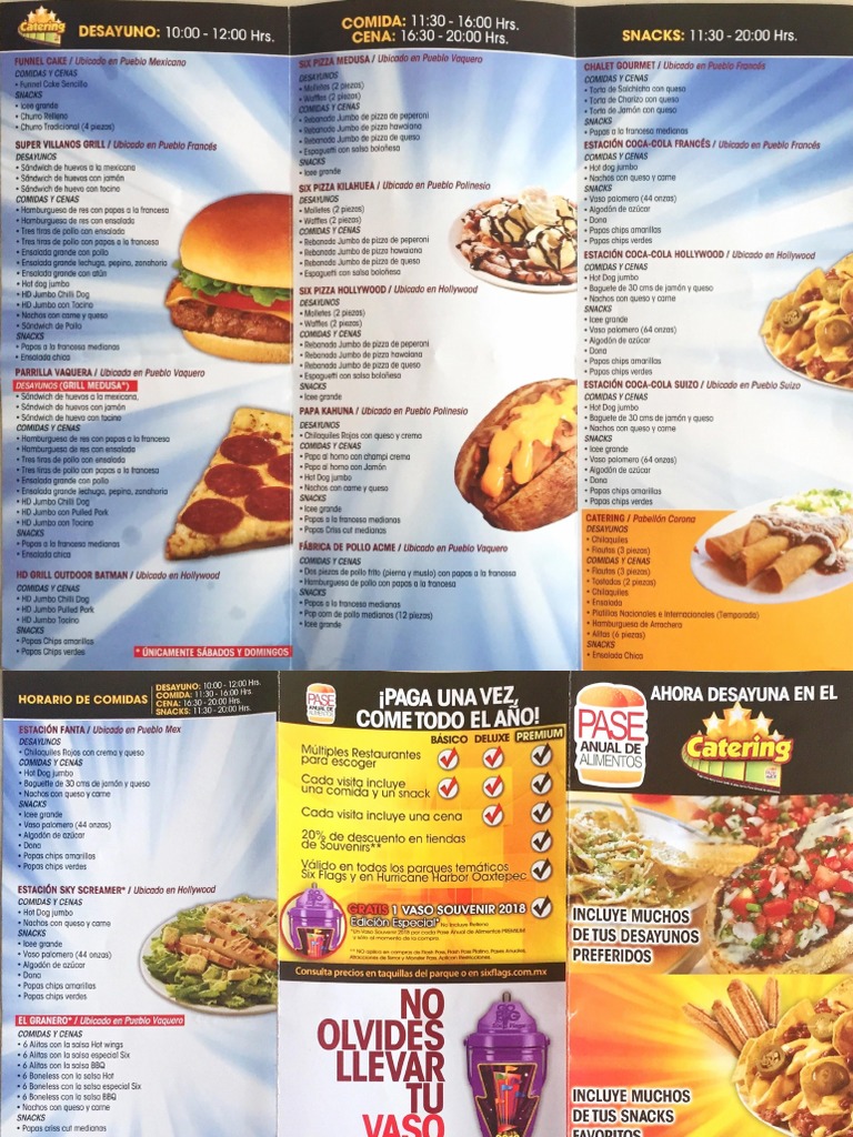 Six Flags Menú Pase de Alimentos | PDF | Pancho | ensalada