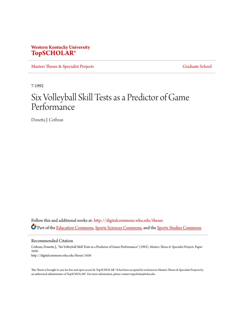 Six Volleyball Skill Tests As A Predictor of Game Performance | PDF ...