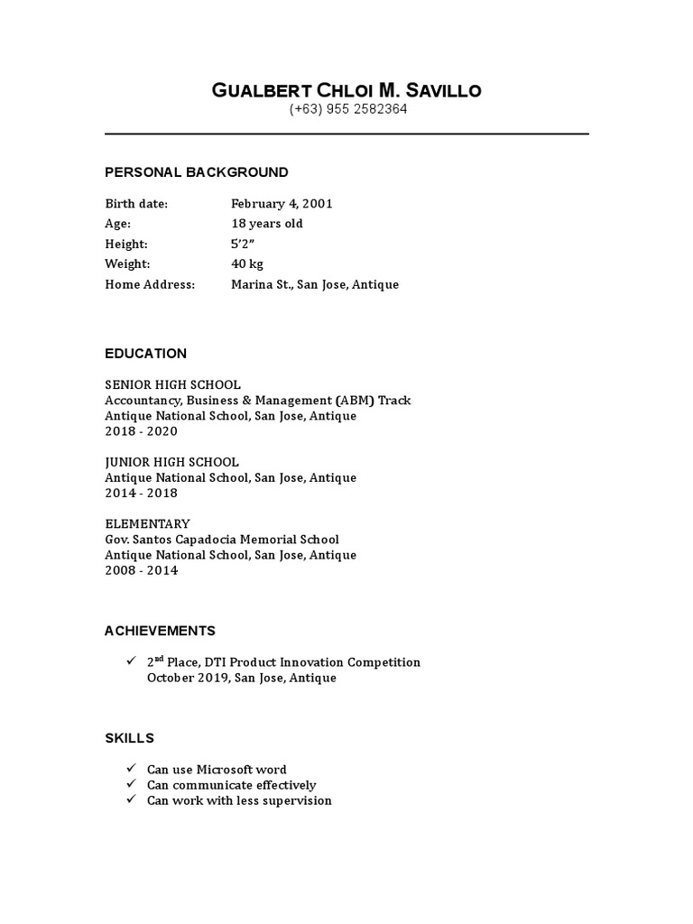 Sample Resume - No Work Experience | PDF