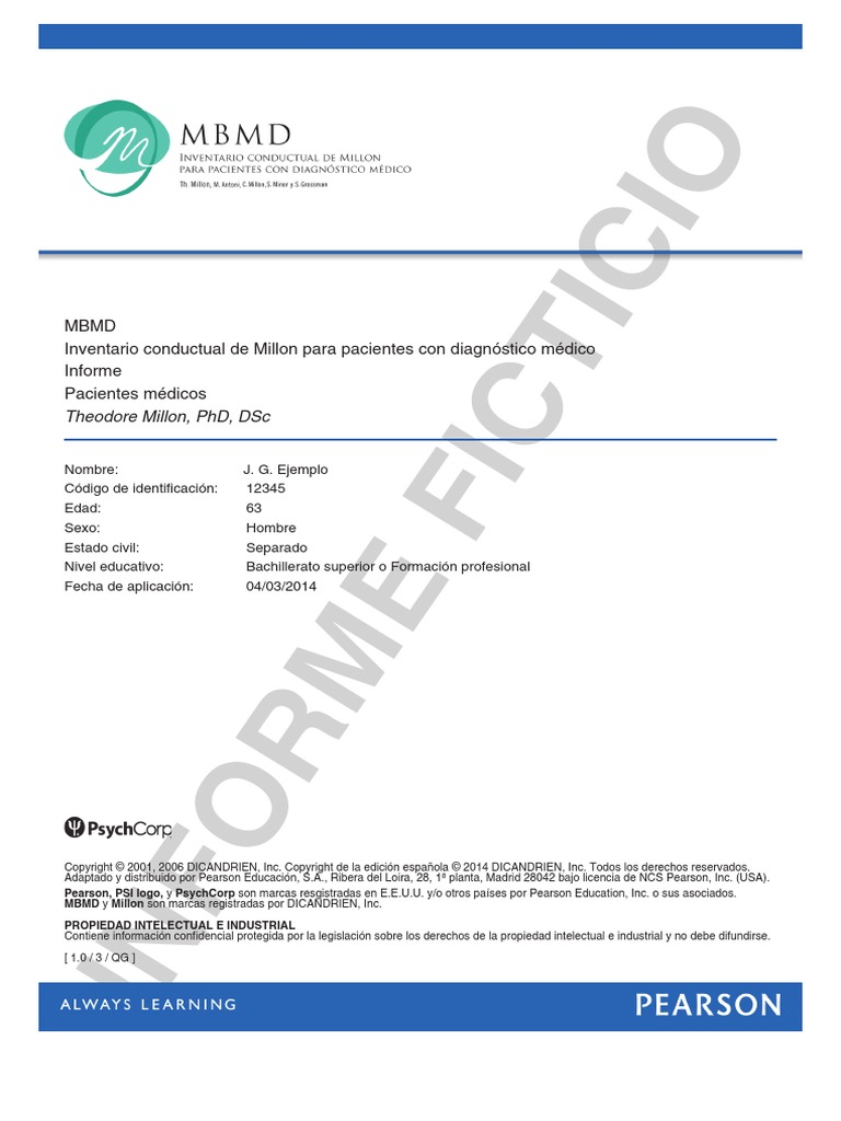 Informe MBMD Ficticio | PDF | Cognición | Sicología