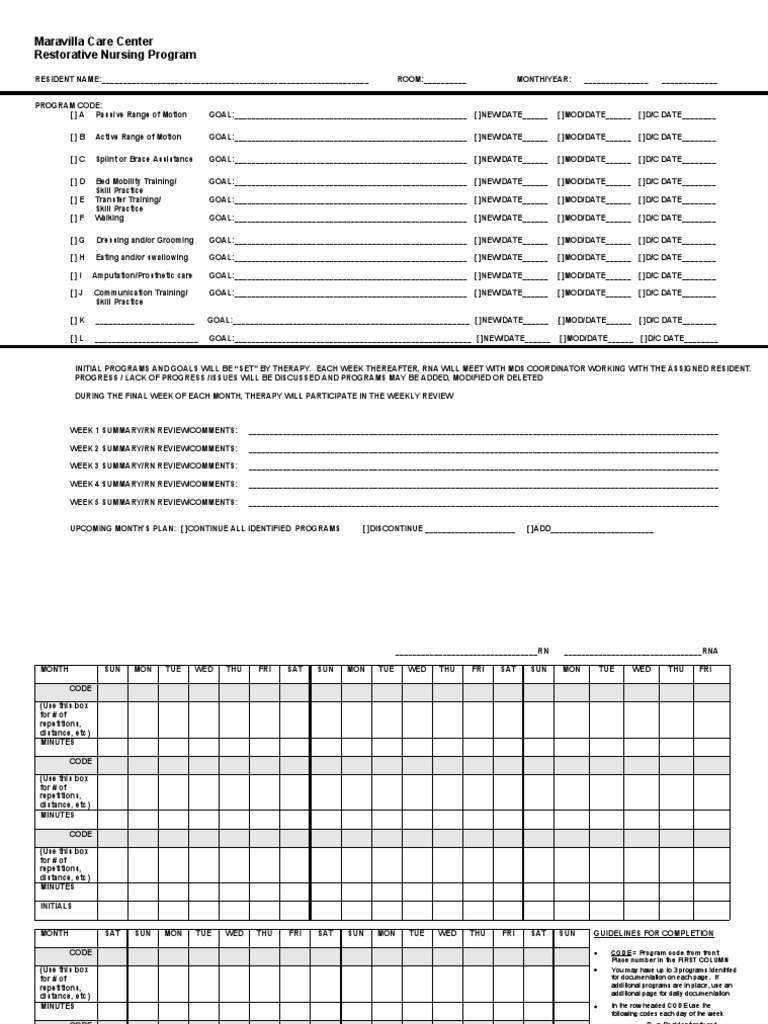 Maravilla Care Center Restorative Nursing Program | PDF | Health Care ...