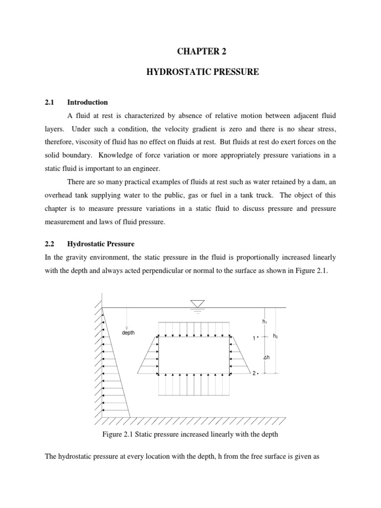 CHAPTER 2 Hydrostatic Pressure | PDF | Pressure Measurement | Pressure