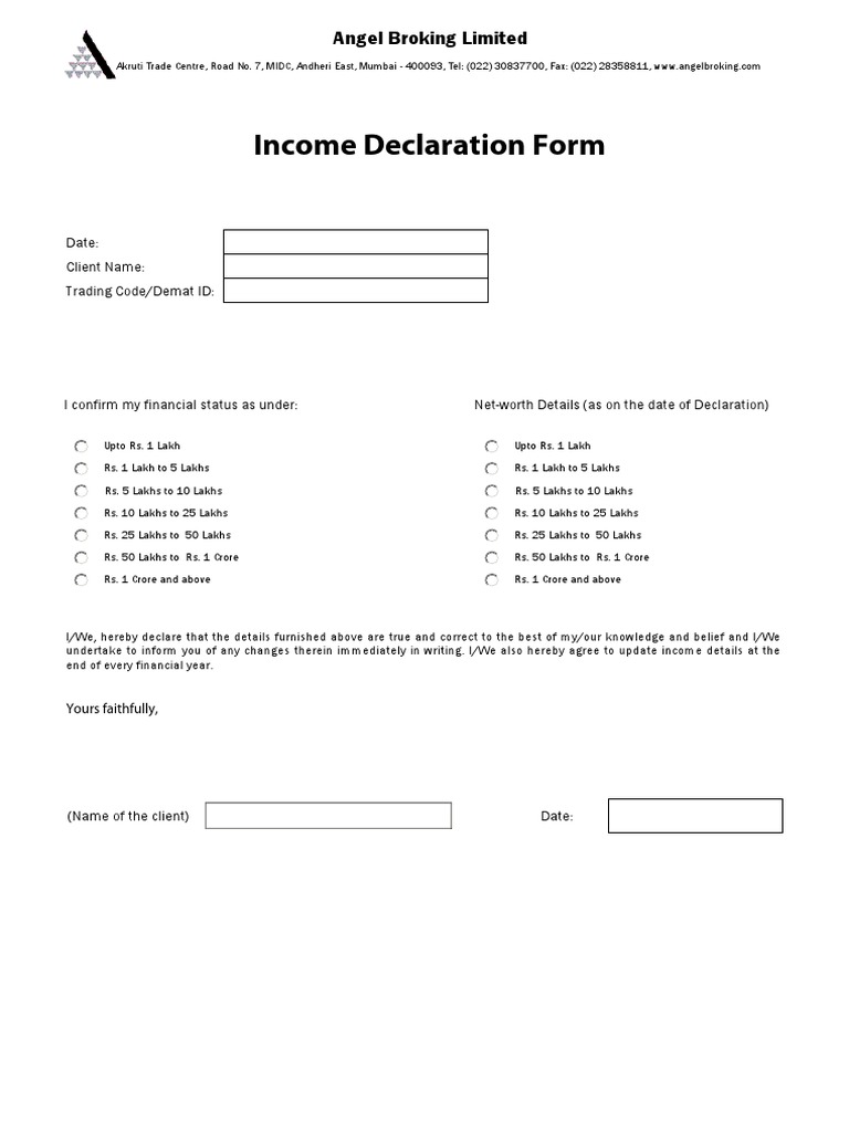Angel Income Declaration Form | PDF | Law