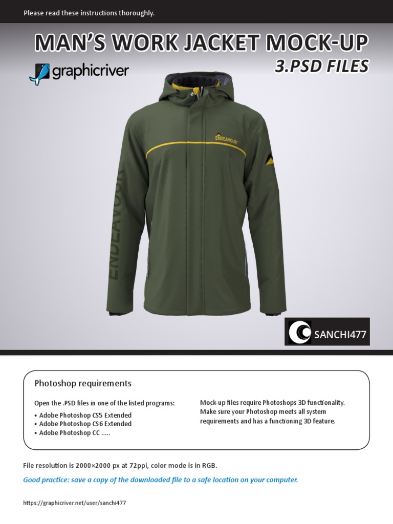 Help - Mens Work Jacket Mock Up | PDF | Adobe Photoshop | 3 D Modeling