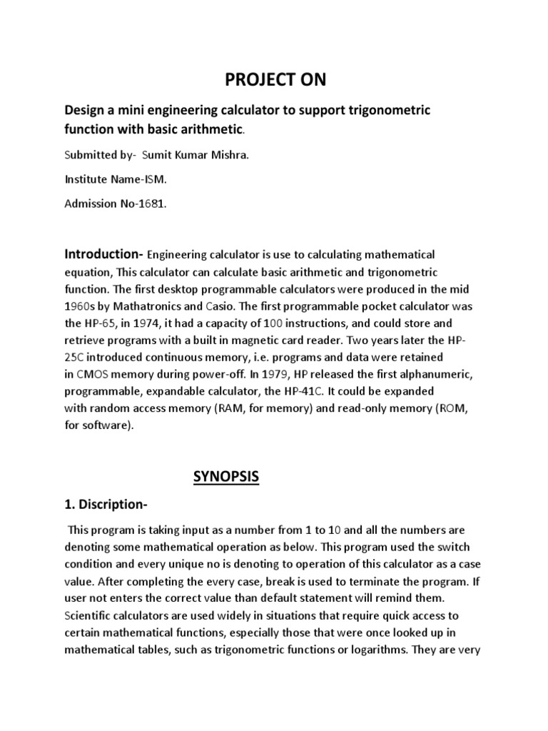 Project On Mini. | PDF | Calculator | Computer Architecture