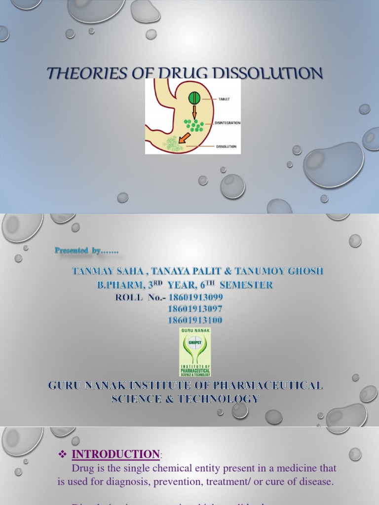 Theories of Drug Dissolution | PDF | Solvation | Solubility