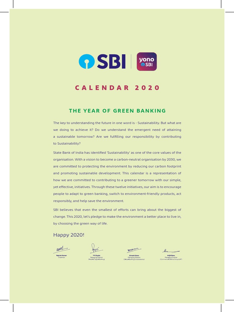 2019 11 1761 SBI - Calendar 1 - 2020 | PDF | Hindu Worship | Sustainability