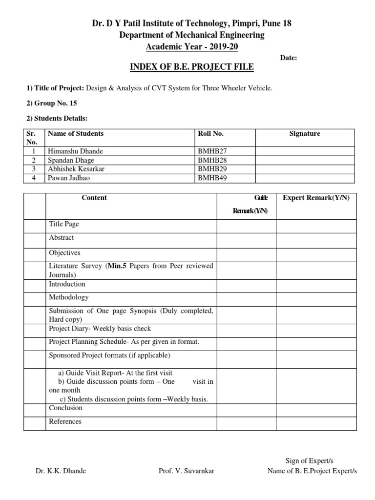 Index of Project File | PDF