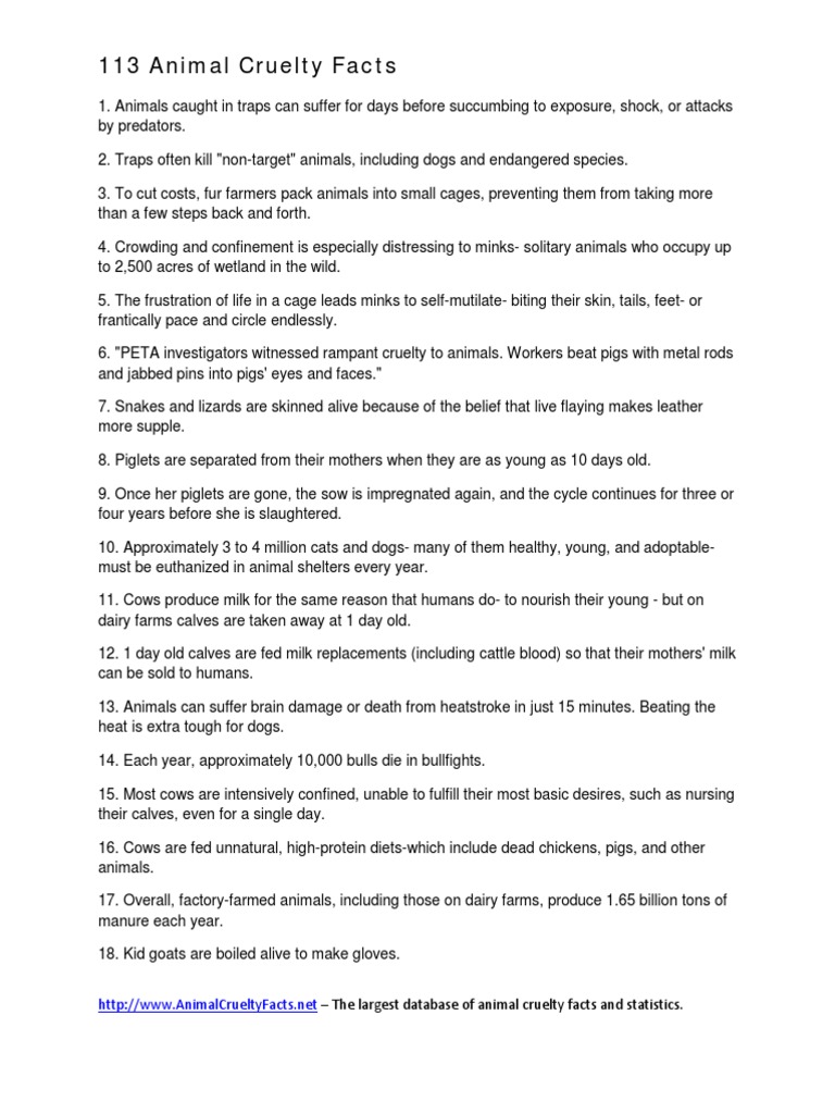 113 Animal Cruelty Facts | PDF | Cruelty To Animals | Intensive Animal ...
