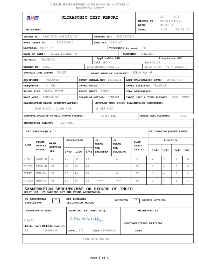 Ut Report-1 PDF | PDF | Nondestructive Testing | Welding