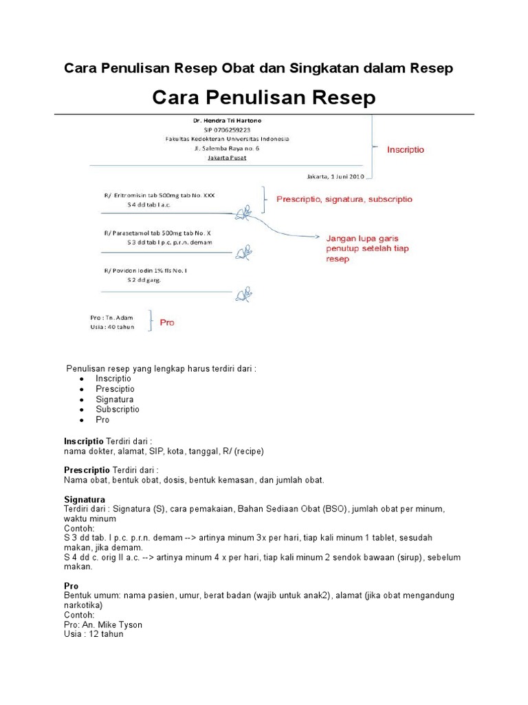 Cara Penulisan Resep Obat Dan Singkatan Dalam Resep | PDF