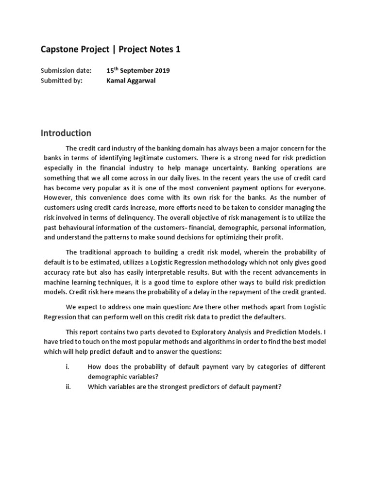 Capstone Project | PDF | Prediction | Risk