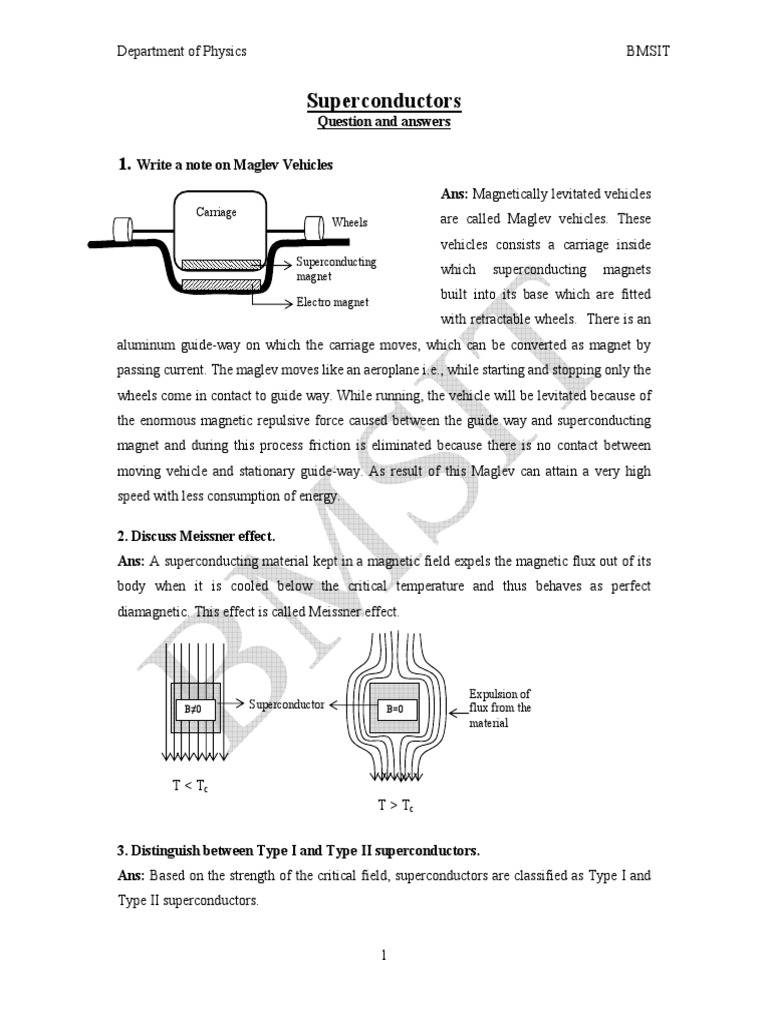 Super Conductors Question And Answers Pdf Superconductivity Electron