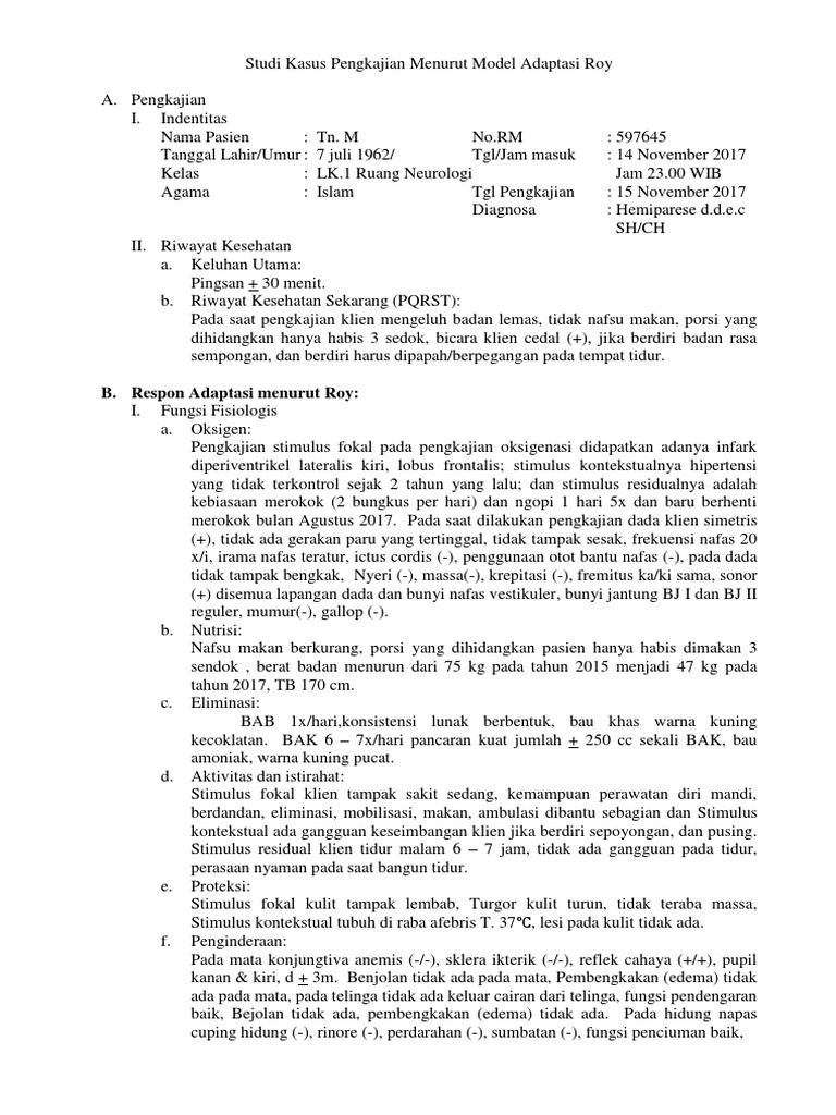 Studi Kasus Pengkajian Menurut Model Adaptasi Roy | PDF