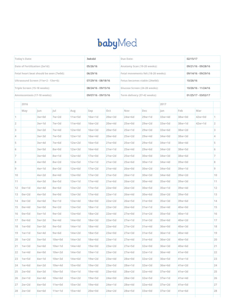 Pregnancy Calendar and Calculator Tool - PDF | PDF | Fetus | Mammalian ...