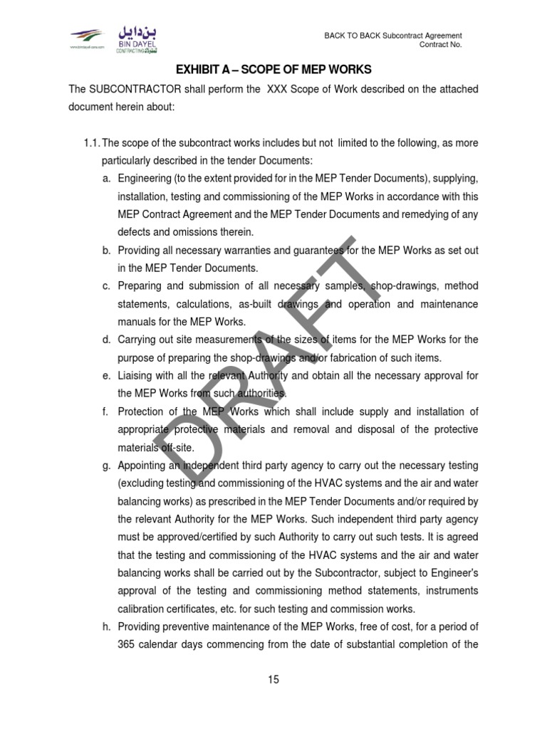 MEP Scope of Work Draft | PDF | Government | Business