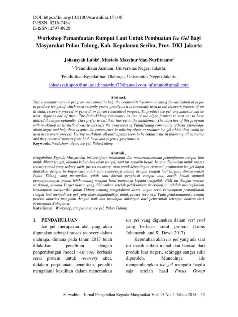 Workshop Pemanfaatan Rumput Laut Untuk Pembuatan Ice Gel Bagi ...