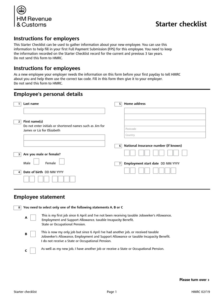 HMRC Starter Checklist PDF | Download Free PDF | Student Loan ...