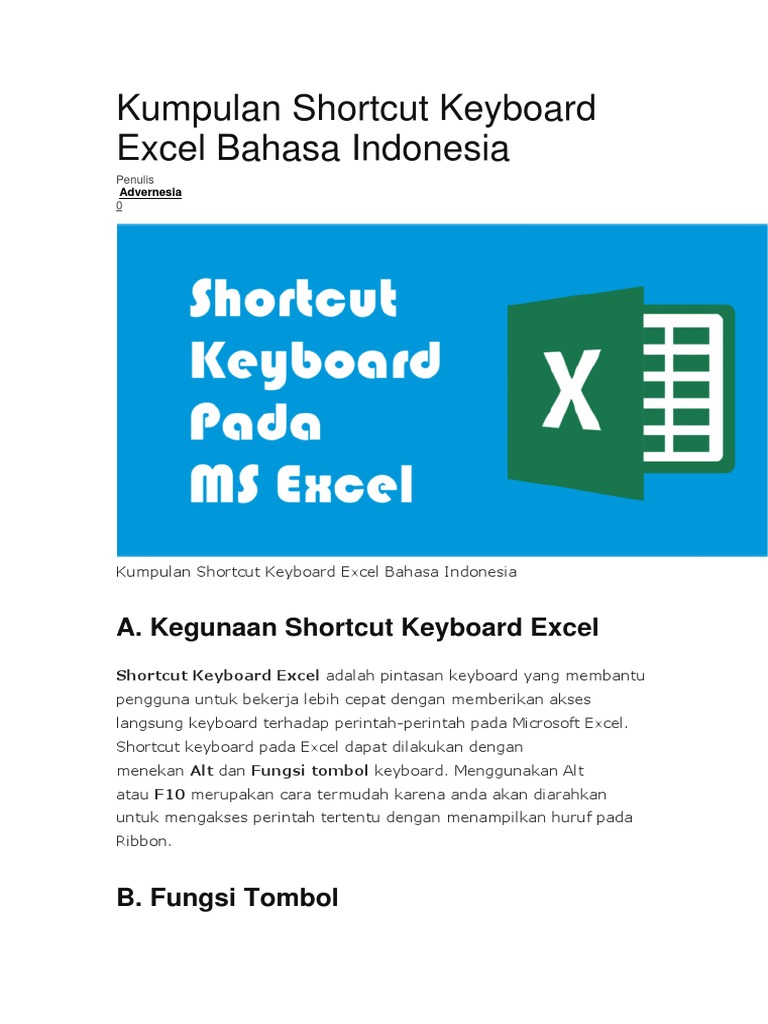 Kumpulan Shortcut Keyboard Excel Bahasa Indonesia | PDF